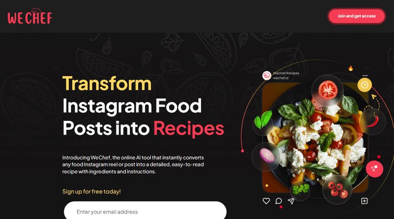 WeChef是一个AI驱动的烹饪助手，能够将Instagram上的美食帖子转换为详细的食谱。-SOAI.IM