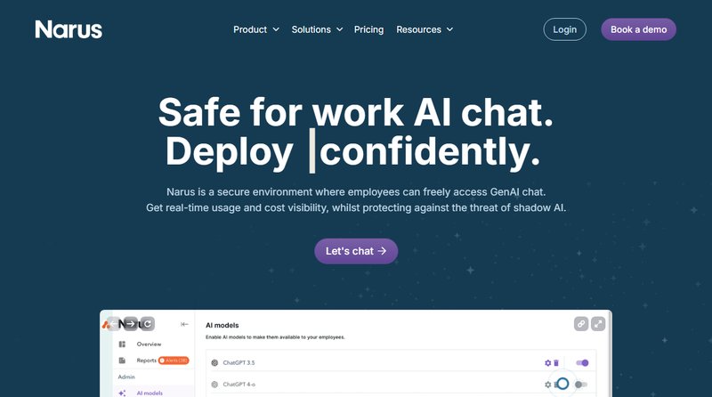 Narus 是一个为企业提供安全生成式AI聊天环境的平台，帮助企业在保护数据安全的同时提升生产力和创造力。-SOAI.IM