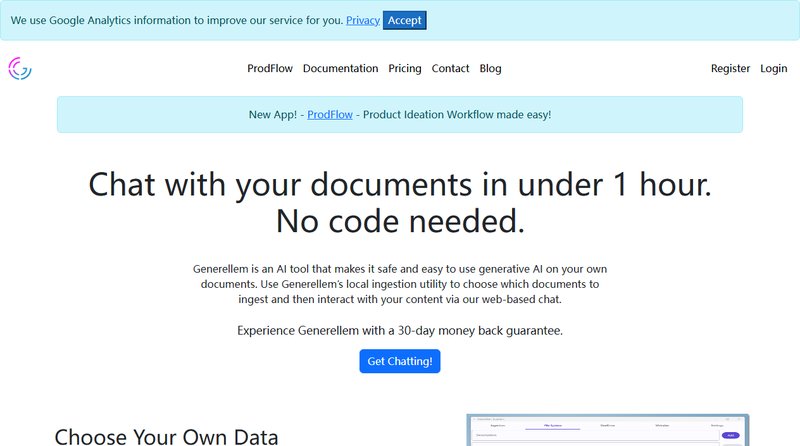 Generellem 是一个 AI 工具，使用户能够安全、轻松地在自己的文档上使用生成式 AI。-SOAI.IM