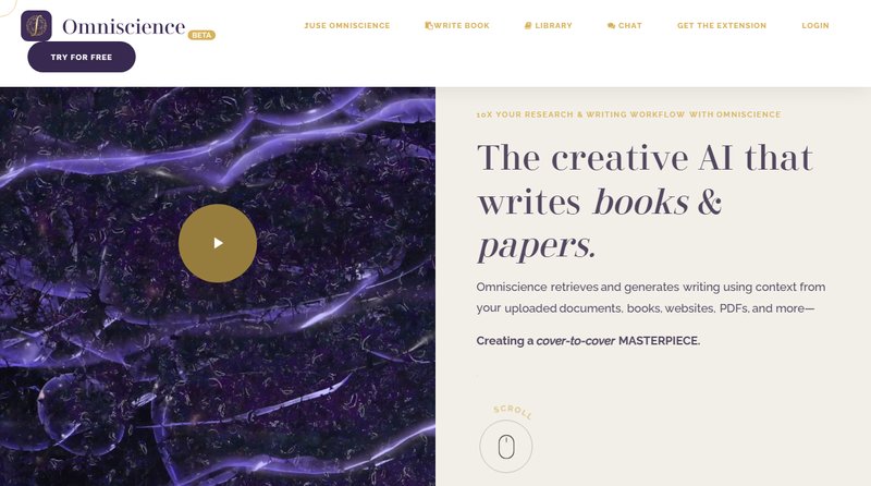 Omniscience是一款AI驱动的研究和ChatGPT书籍写作工具，能够通过上传的文档、书籍、网站、PDF等生成内容，提升研究和写作效率。-SOAI.IM