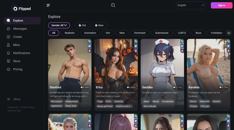 Flipped.Chat 是一个提供虚拟女友和男友聊天体验的AI约会冒险平台。-SOAI.IM