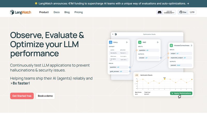 LangWatch是一个专注于监控、评估和优化大语言模型(LLM)应用的平台，帮助团队快速可靠地部署AI应用。-SOAI.IM