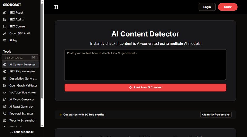 SEO Roast提供免费的AI内容检测工具，帮助用户识别AI生成的内容，并提供详细的分析报告。-SOAI.IM