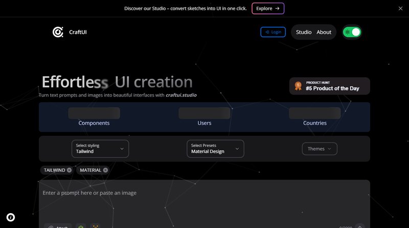 CraftUI 提供一键将草图和文本提示转换为精美用户界面的服务。-SOAI.IM