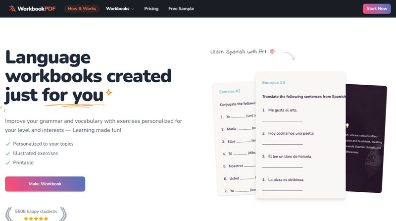 WorkbookPDF提供个性化的语言学习工作簿，通过AI技术为用户定制语法和词汇练习，使学习变得有趣且高效。-SOAI.IM