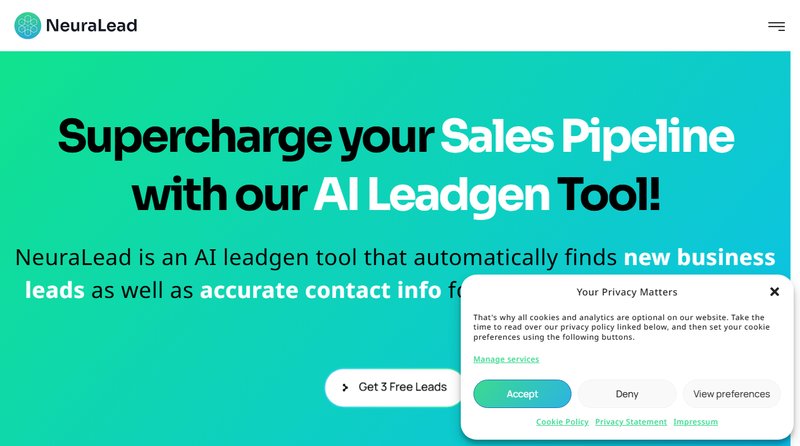 NeuraLead是一款AI驱动的潜在客户生成工具，可自动寻找新的商业线索并提供关键决策者的准确联系信息。-SOAI.IM