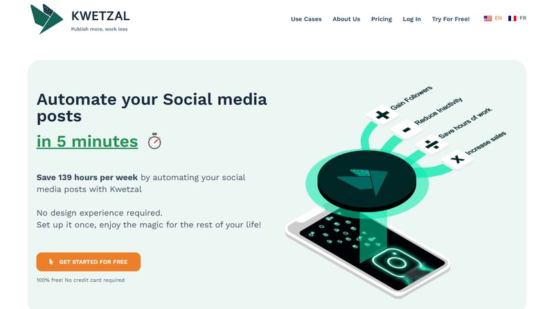 Kwetzal是一款利用人工智能自动生成社交媒体帖子的工具，帮助用户节省时间并提升社交媒体表现。-SOAI.IM