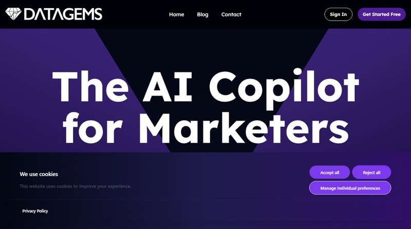 DataGems是一款为营销人员设计的AI助手，提供个性化服务，帮助自动化营销任务、优化广告活动，并提供实时更新。-SOAI.IM