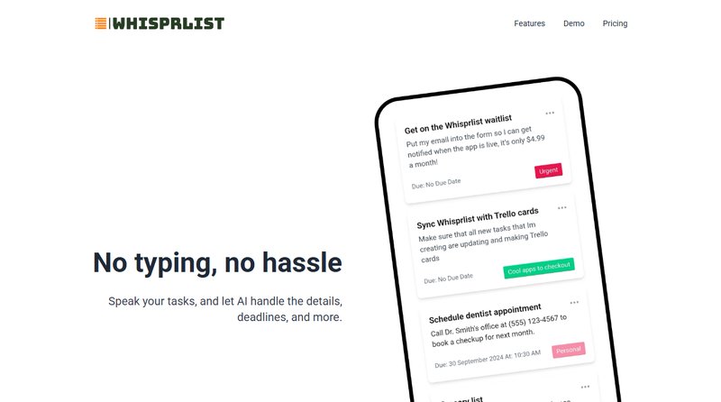 Whisprlist是一款通过语音激活任务管理的AI工具，帮助用户轻松管理日常任务。-SOAI.IM