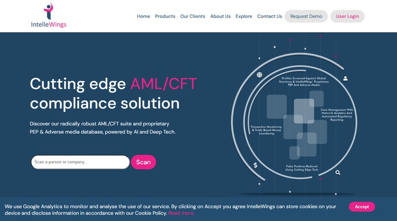 IntelleWings提供基于AI和深度技术的AML/CFT合规解决方案，帮助金融机构简化反洗钱流程。-SOAI.IM