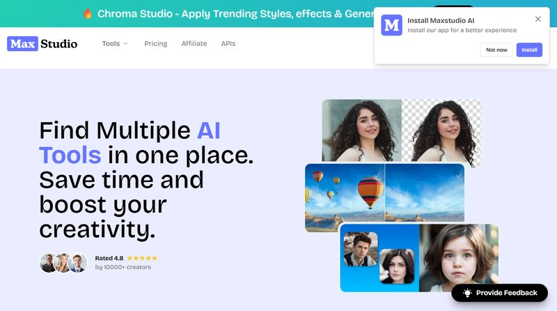 Max Studio 是一个提供多种AI工具的集合平台，旨在帮助用户节省时间并提升创造力。-SOAI.IM