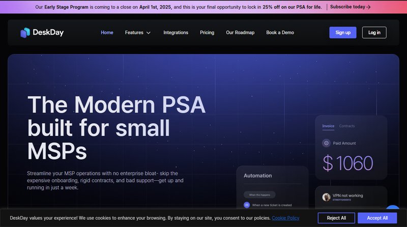 专为小型MSP设计的现代PSA软件，提供基于聊天的服务台、项目管理、计费和时间表等功能-SOAI.IM