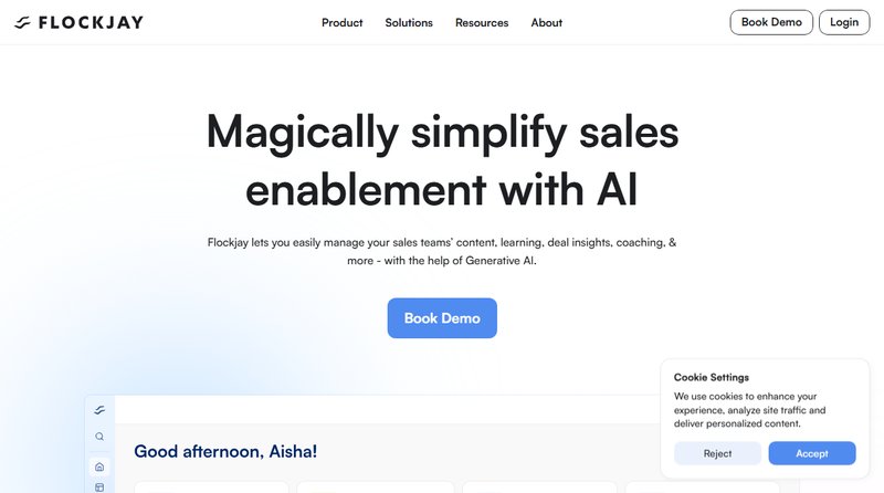 Flockjay是一个现代化的销售赋能平台，通过生成式AI帮助销售团队管理内容、学习、交易洞察、辅导等。-SOAI.IM