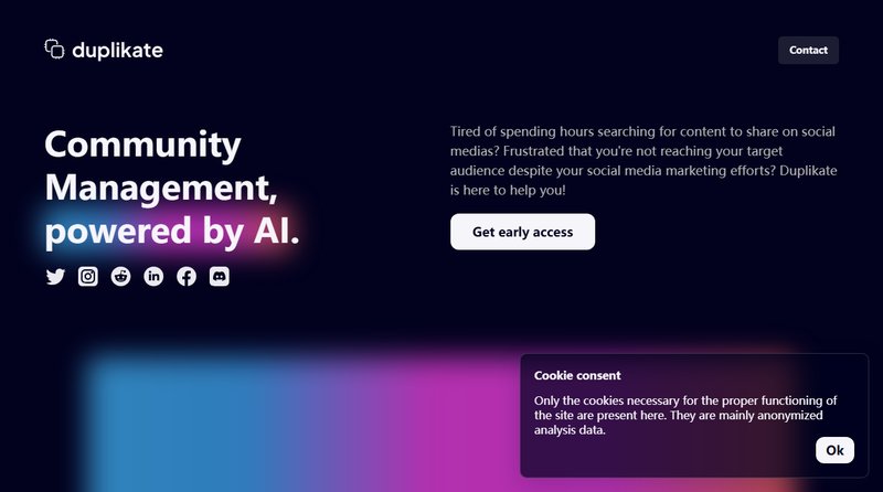 Duplikate是一个基于AI的社区管理平台，帮助用户快速生成和优化社交媒体内容。-SOAI.IM