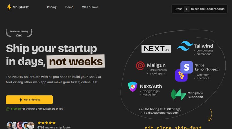 ShipFast是一个NextJS的样板代码，帮助开发者快速启动SaaS、AI工具或其他Web应用，节省大量开发时间。-SOAI.IM