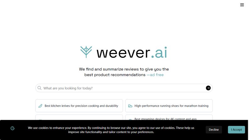 weever.ai是一个提供产品推荐和评论汇总的购物辅助平台-SOAI.IM