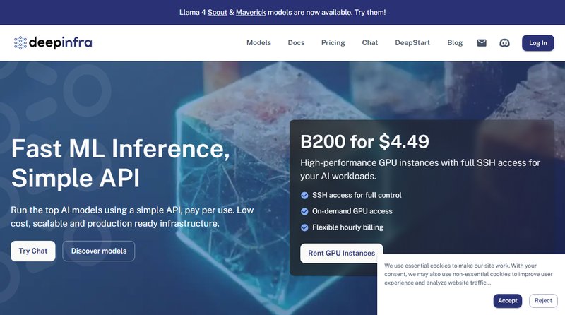 Deep Infra 是一个提供高性能AI模型推理服务的平台，支持多种大语言模型和语音模型，提供简单易用的API和低成本的基础设施。-SOAI.IM