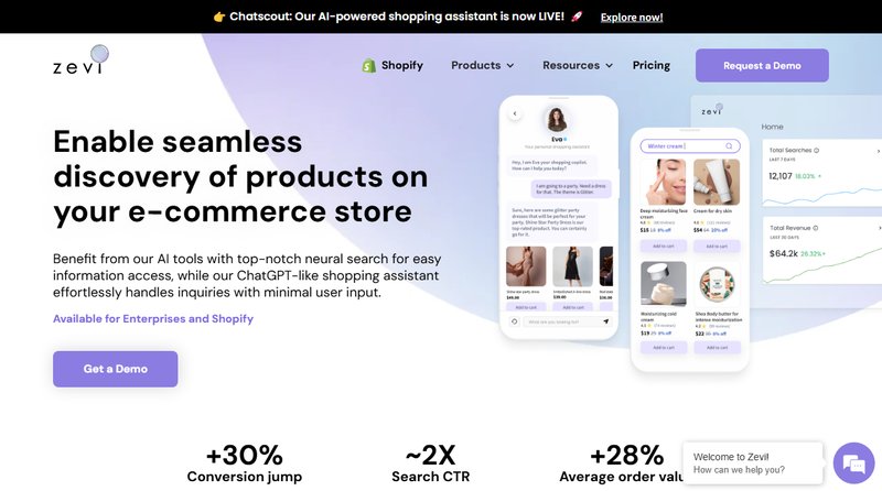 Zevi是一个AI驱动的网站搜索和发现平台，专注于提升电商网站的搜索和聊天体验。-SOAI.IM