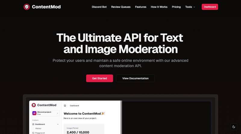 ContentMod 是一个先进的文本和图像内容审核API，帮助用户维护安全的在线环境。-SOAI.IM
