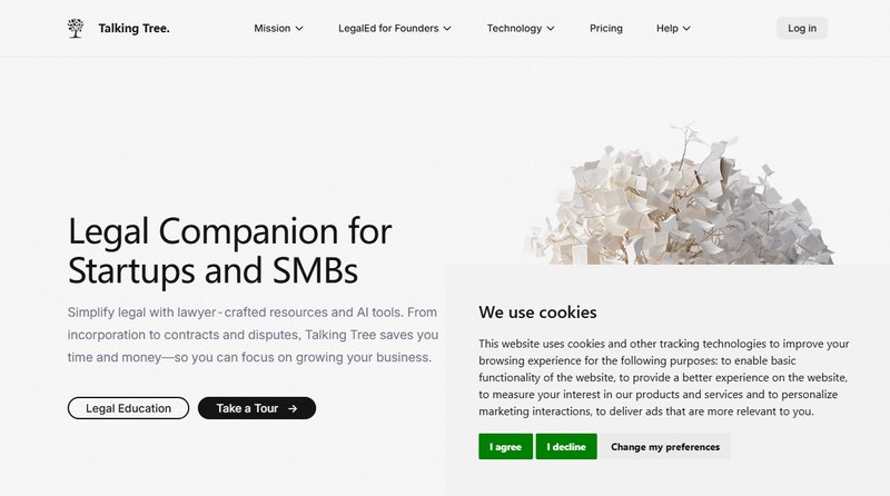 Talking Tree 是一个为初创企业和小型企业提供法律服务的平台，通过AI工具和律师资源简化法律流程。-SOAI.IM