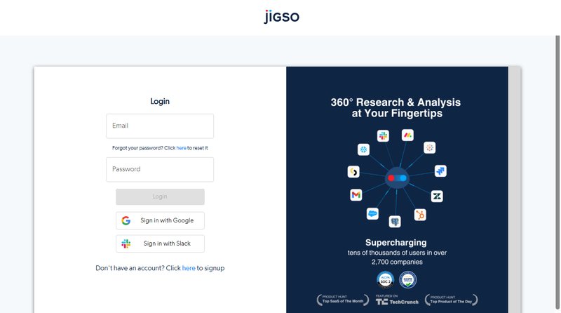 Jigso 是一个需要登录才能使用的平台，提供注册、登录、密码重置等功能。-SOAI.IM