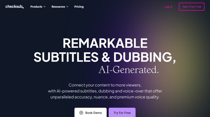 Checksub 提供自动字幕生成、视频翻译和AI配音服务，支持超过200种语言，帮助用户扩大视频内容的受众。-SOAI.IM
