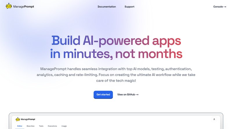 ManagePrompt 提供AI模型集成、测试、认证、分析和限速等功能，帮助用户快速构建AI应用。-SOAI.IM