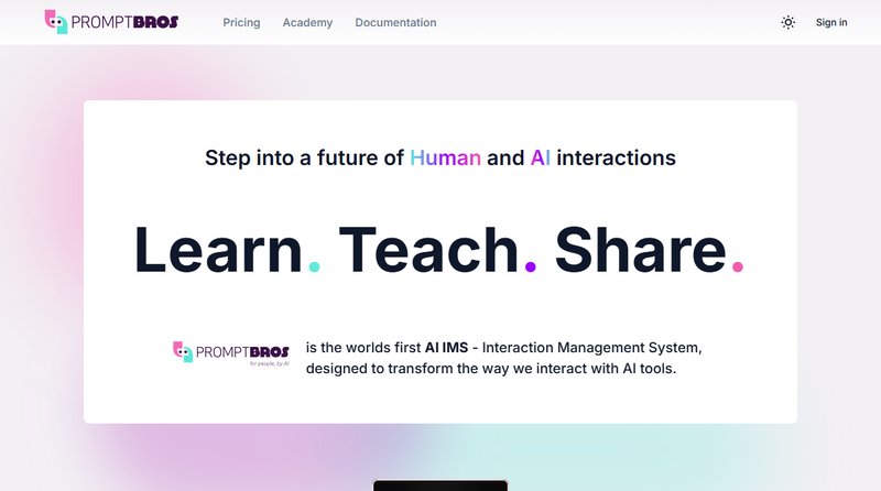 PromptBros是世界上第一个AI交互管理系统（IMS），旨在改变我们与AI工具的互动方式。-SOAI.IM