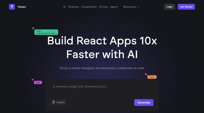 Tempo是一个为设计师和开发者提供协作平台的AI工具，专注于React应用的快速构建和维护。-SOAI.IM