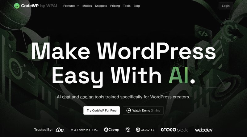 CodeWP是一个专为WordPress创作者设计的AI平台，提供代码生成、聊天助手、故障排除和安全扫描等功能。-SOAI.IM