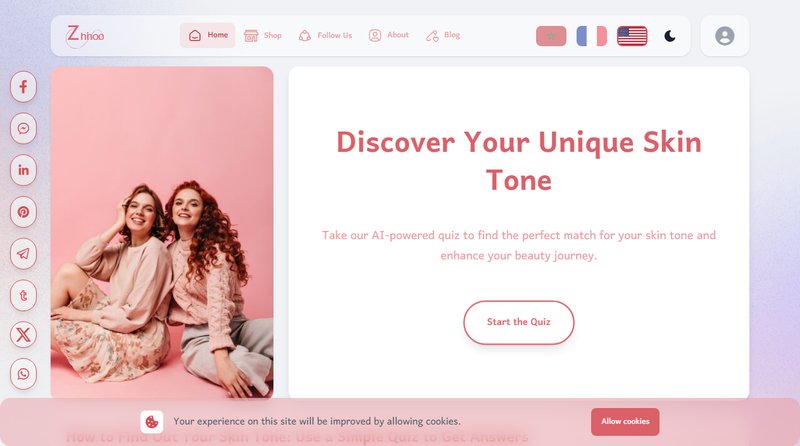Zininoo是一个通过AI技术帮助用户识别个人肤色季节并提供个性化美容建议的平台。-SOAI.IM