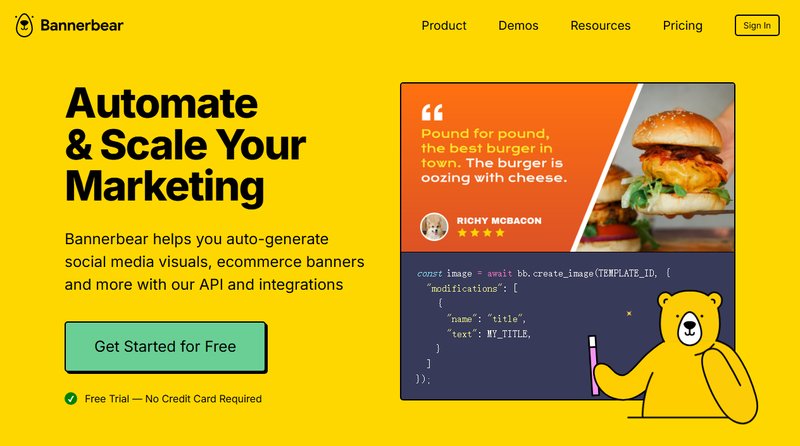 Bannerbear提供自动化图像和视频生成API服务，帮助用户快速创建社交媒体视觉内容、电子商务横幅等。-SOAI.IM