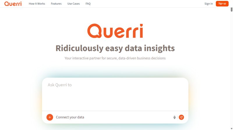 Querri是一个基于AI的数据平台，旨在通过自然语言处理技术，让用户无需编码即可轻松获取、清洗、分析和自动化数据洞察。-SOAI.IM