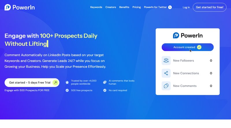 PowerIn是一款基于AI的自动化评论工具，帮助用户在LinkedIn和Twitter上自动生成评论，提升社交媒体的参与度和影响力。-SOAI.IM