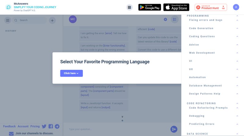 McAnswers 是一个基于 ChatGPT 4.0 的编程辅助平台，旨在简化编程旅程，提供错误修复、代码生成、代码重构等功能。-SOAI.IM