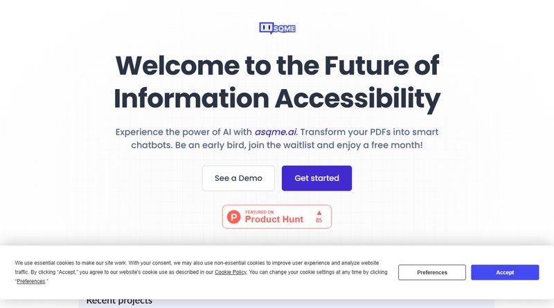 Asqme AI 是一个将PDF文档转化为智能聊天机器人的AI工具，提供实时音频响应和视觉交互功能。-SOAI.IM