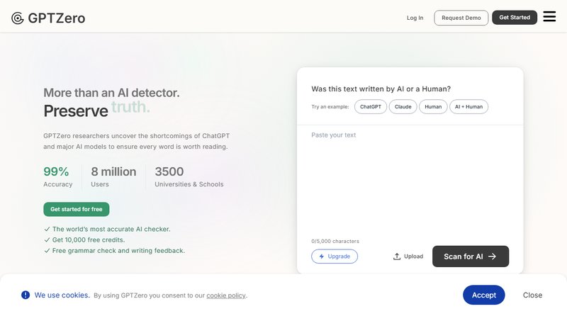 GPTZero是一款领先的AI内容检测工具，专注于识别文本是否由AI生成，并提供多种辅助功能。-SOAI.IM