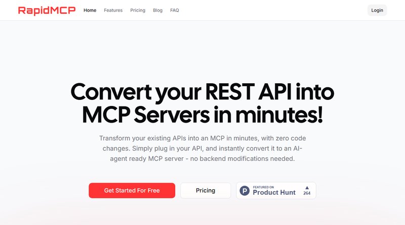 RapidMCP是一个将REST API快速转换为MCP服务器的平台，无需修改后端代码即可实现AI代理的即时连接。-SOAI.IM