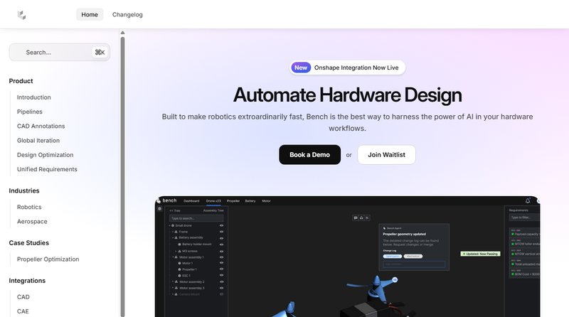 Bench是一个AI硬件设计自动化平台，旨在通过AI技术加速硬件设计流程。-SOAI.IM