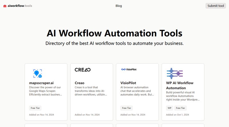 AI Workflow Automation Tools 是一个提供最佳AI工作流自动化工具的目录，帮助用户自动化业务流程。-SOAI.IM