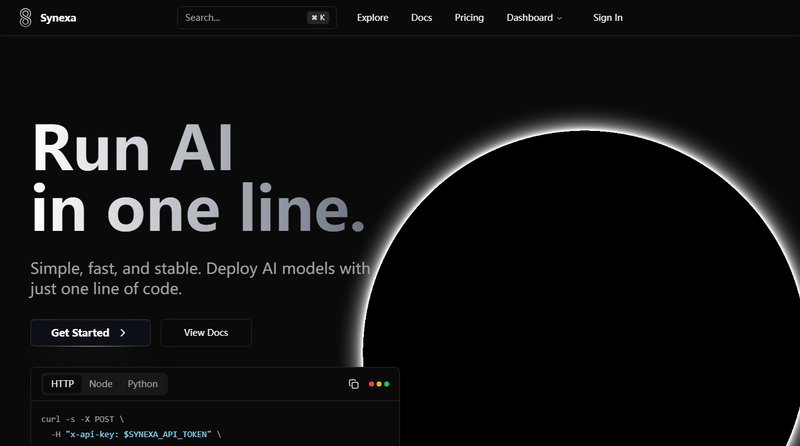 Synexa AI 提供简单、快速且稳定的AI模型部署服务，支持通过一行代码部署AI模型。-SOAI.IM