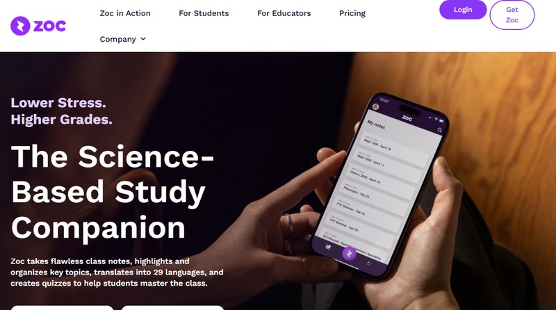 Zoc是一款基于AI的学生笔记工具，旨在帮助学生提高学习效率和成绩。-SOAI.IM