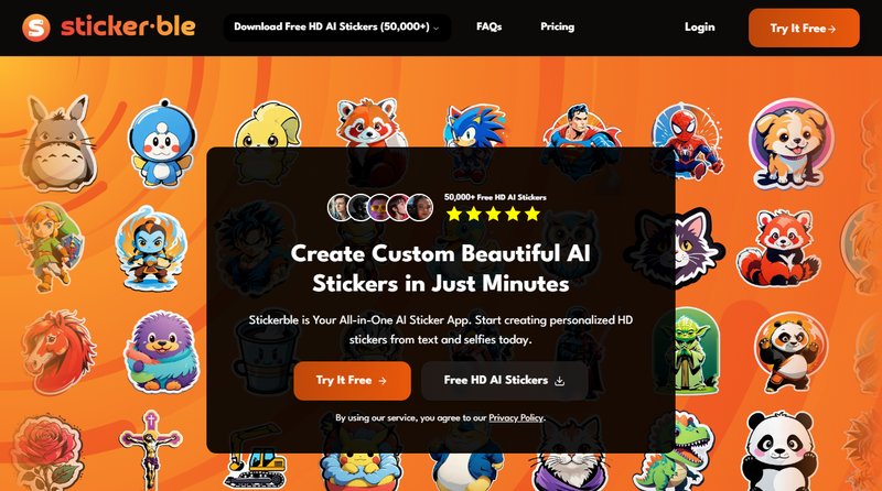 Stickerble是一个AI贴纸生成应用，帮助用户快速创建个性化的高清贴纸。-SOAI.IM