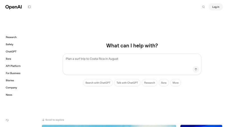 OpenAI提供先进的人工智能技术和服务，包括ChatGPT、Sora、API平台等，涵盖对话、视频生成、音频处理等多种功能。-SOAI.IM