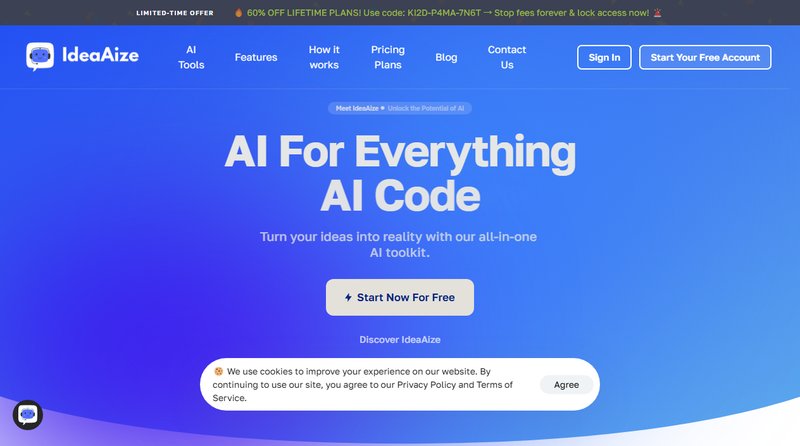 IdeaAize是一个多功能AI工具平台，提供内容生成、图像生成、代码辅助、聊天机器人、语音合成等多种AI服务。-SOAI.IM