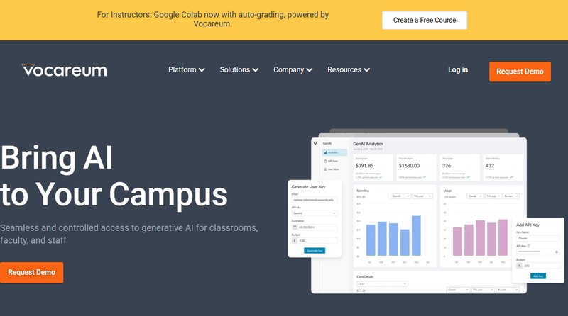 Vocareum 是一个为教育机构提供AI和云计算资源的平台，支持教学、研究和学习。-SOAI.IM