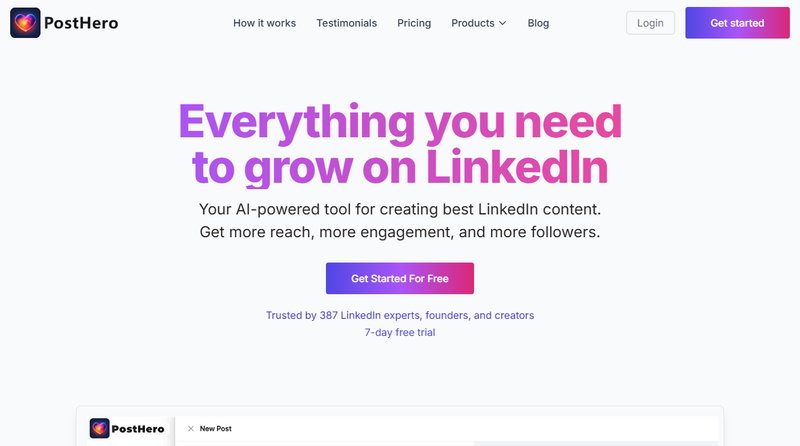 PostHero是一个AI驱动的工具，专门用于创建和优化LinkedIn内容，帮助用户提高影响力和参与度。-SOAI.IM