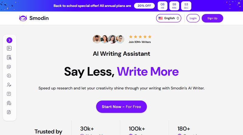 Smodin是一个AI写作助手，提供多种写作工具和功能，帮助用户提高写作效率和质量。-SOAI.IM