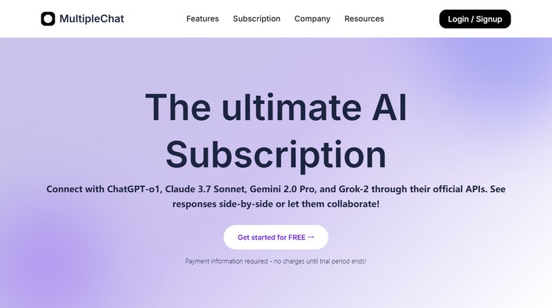 MultipleChat 是一个集成多种AI模型的平台，用户可以通过单一界面同时与ChatGPT、Claude、Gemini和Grok等AI进行对话，并比较它们的响应。-SOAI.IM