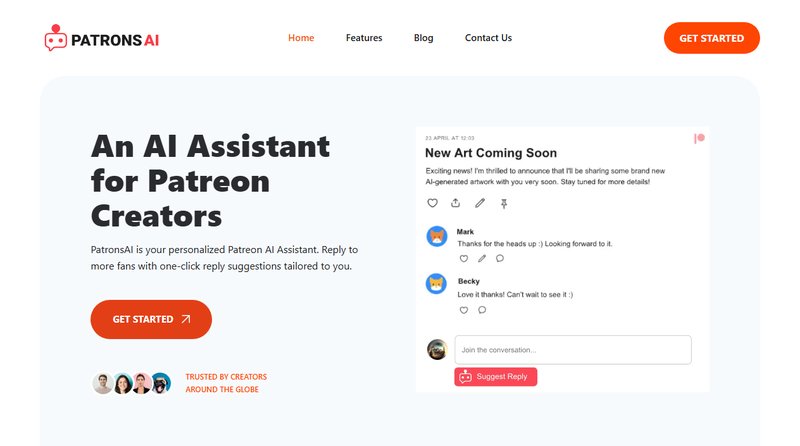 PatronsAI是一款专为Patreon创作者设计的AI助手，旨在通过一键回复建议提高与粉丝的互动效率。-SOAI.IM